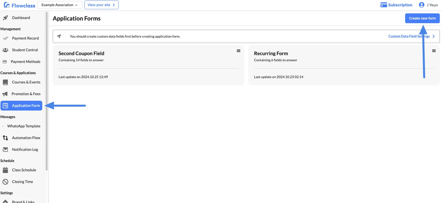 Create Application Form - Flowclass