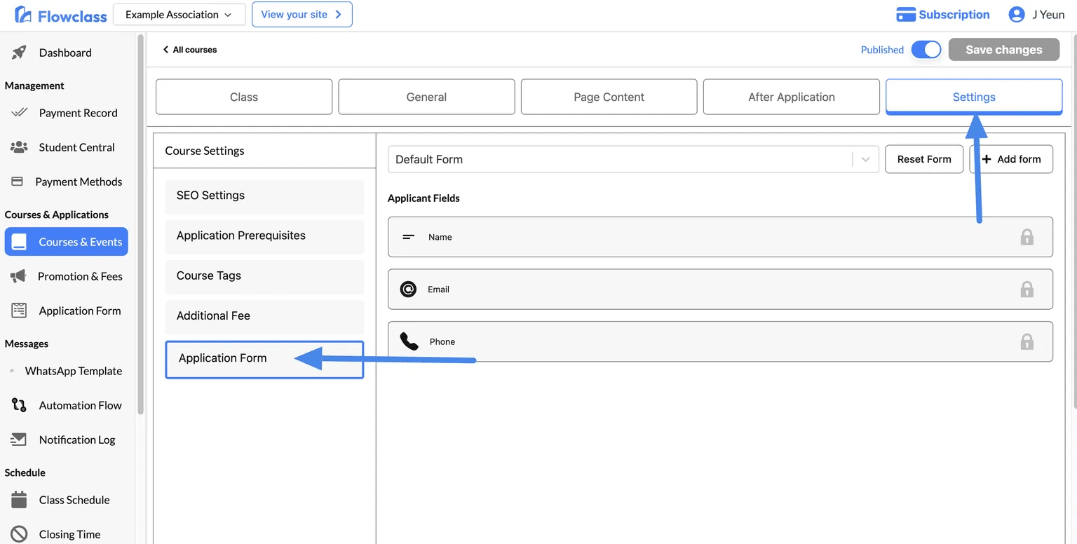 Create Application Form - Flowclass