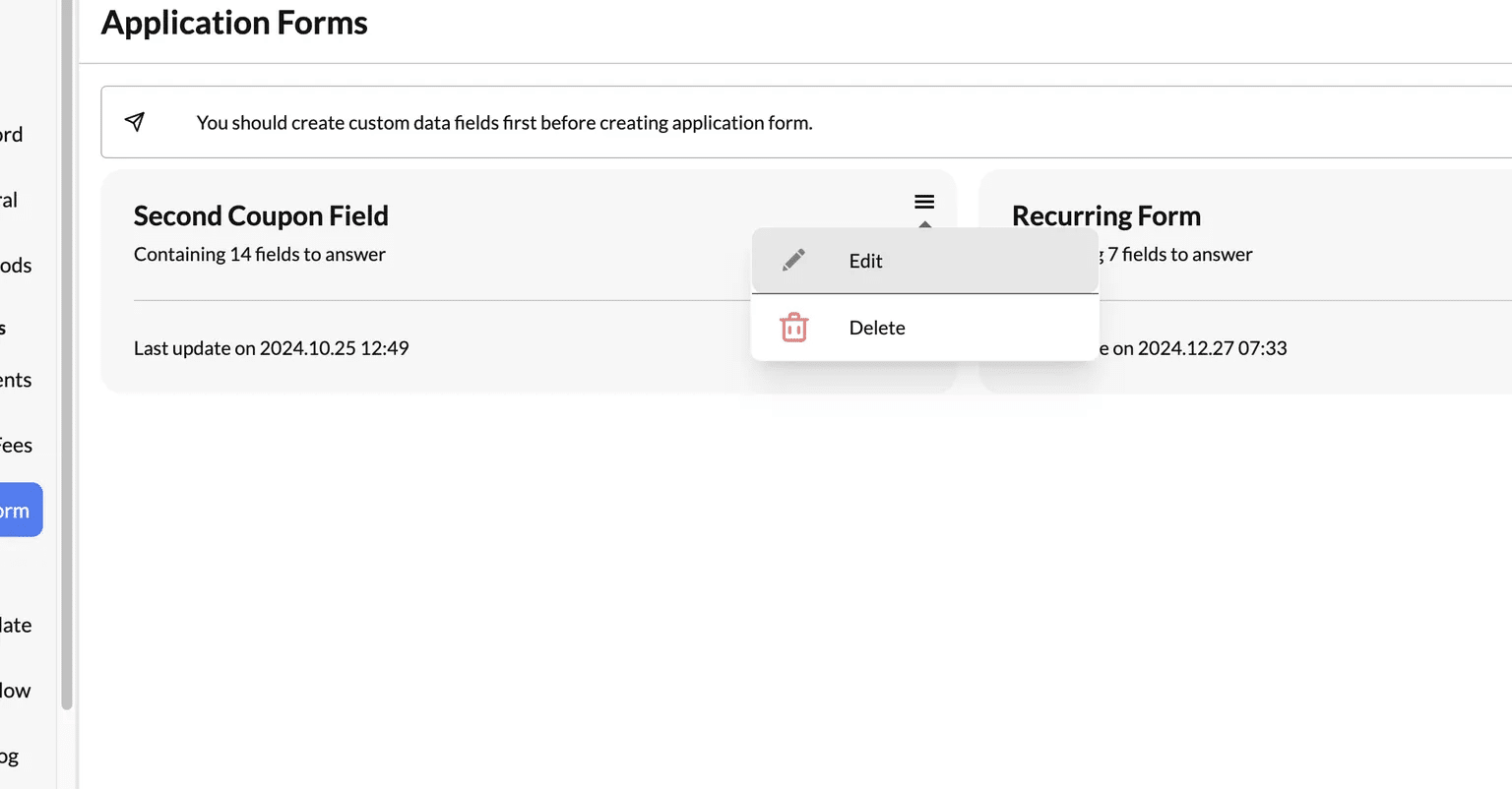 Create Application Form - Flowclass
