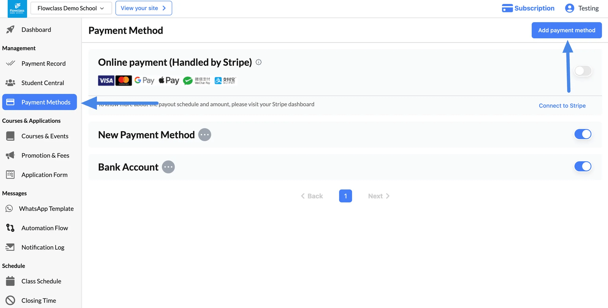 Creating Payment Methods Flowclass