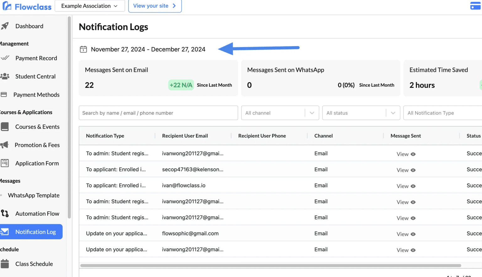 Notification Log - Flowclass
