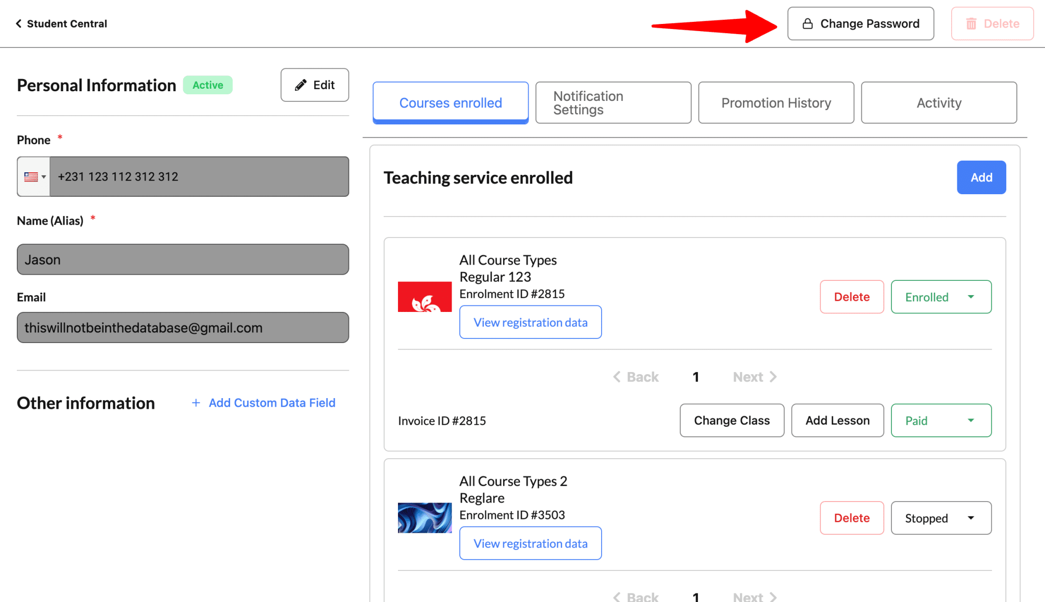 Changing the password for student accounts - Flowclass